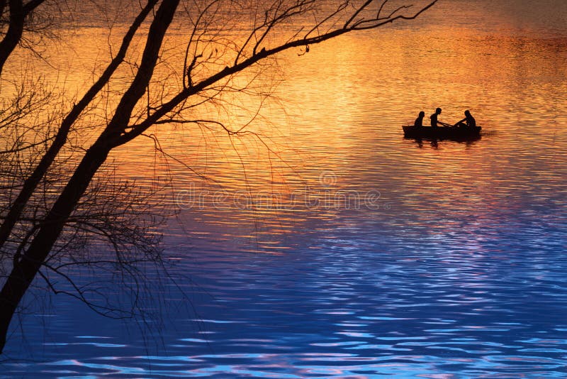 People Rowing Boat At Sunset Stock Photo - Image of sport, dusk: 11227928