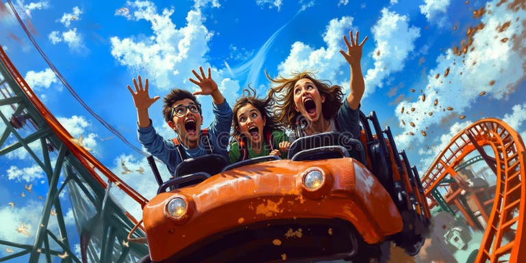A Group of People Riding a Roller Coaster at a Theme Park Stock Image ...