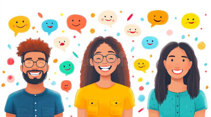 Three People are Smiling and Wearing Glasses Stock Photo - Image of ...