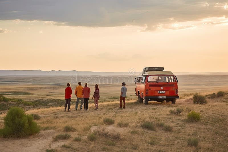 A Group of People Standing Next To a Red Van. Generative AI Stock Image ...