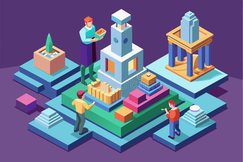 Three People are Standing on a Platform and Constructing a Large ...