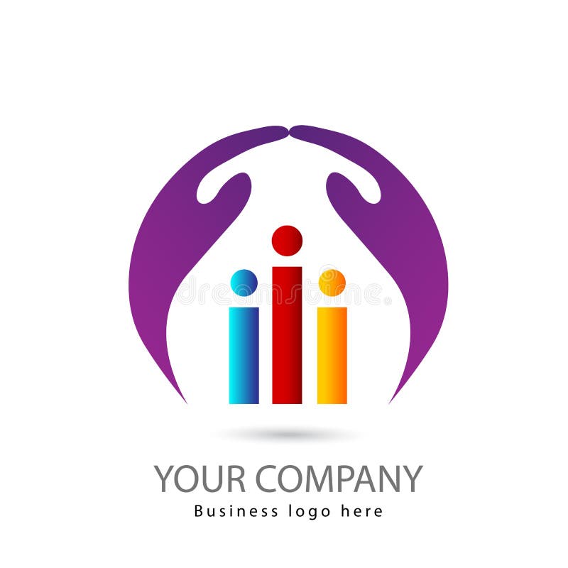 Three People with Two Hands Together Logo Design Stock Vector ...