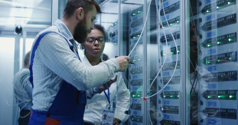 Back Panel of Powerful Servers Installed in the Rack of the Server Room ...