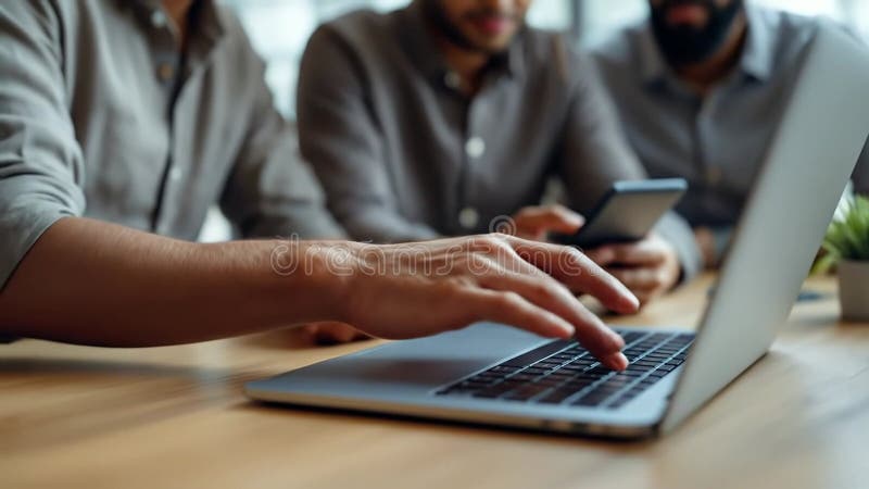 Three People Working at a Laptop and Phones Stock Video - Video of ...