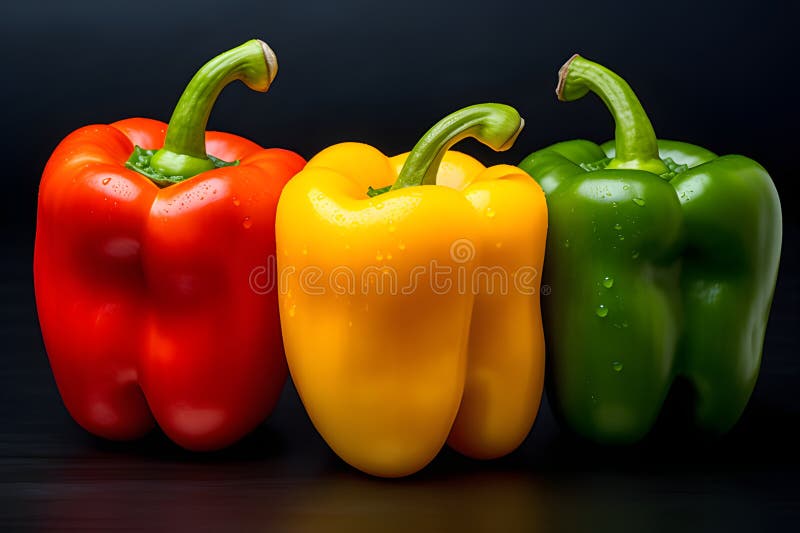 Three Peppers of Different Colors on a Dark Background Side View. AI ...