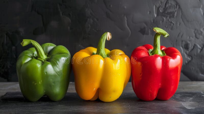 Three Peppers in a Row on a Tabletop Stock Image - Image of pepper ...