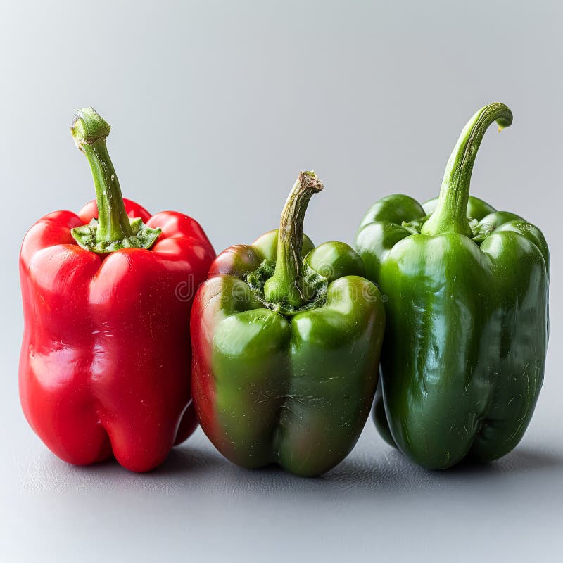 Three Peppers are Shown in a Row, with One Being Red, One Being Yellow Stock Image - Image of ...