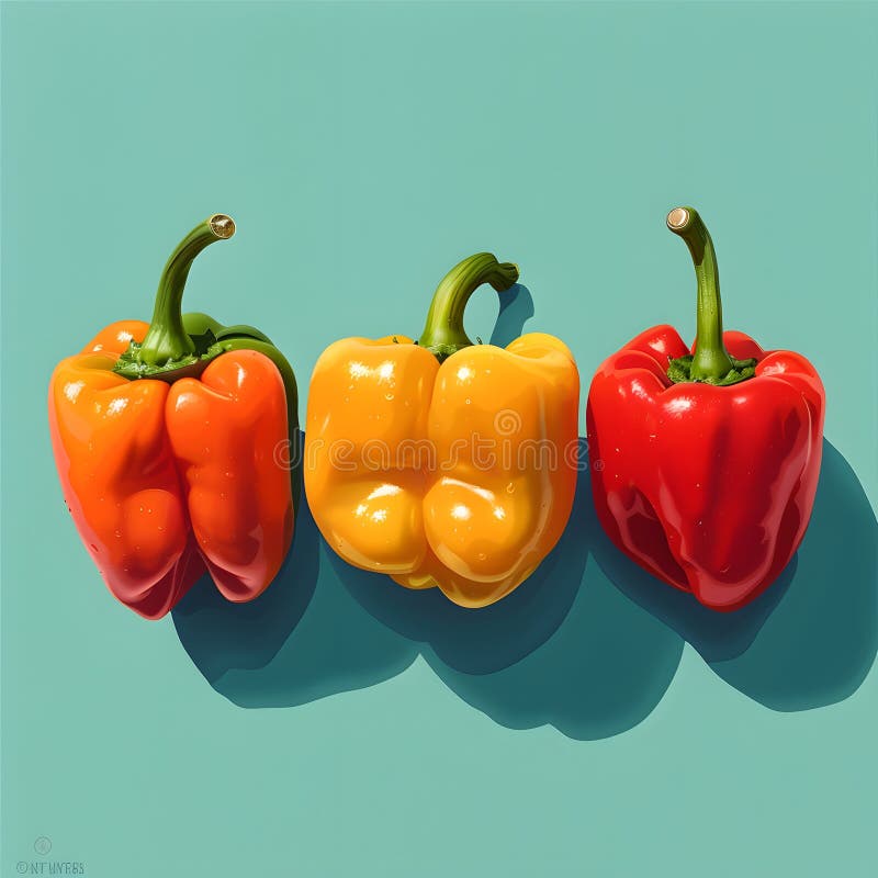 Three Peppers on a Solid Color Background Stock Illustration ...