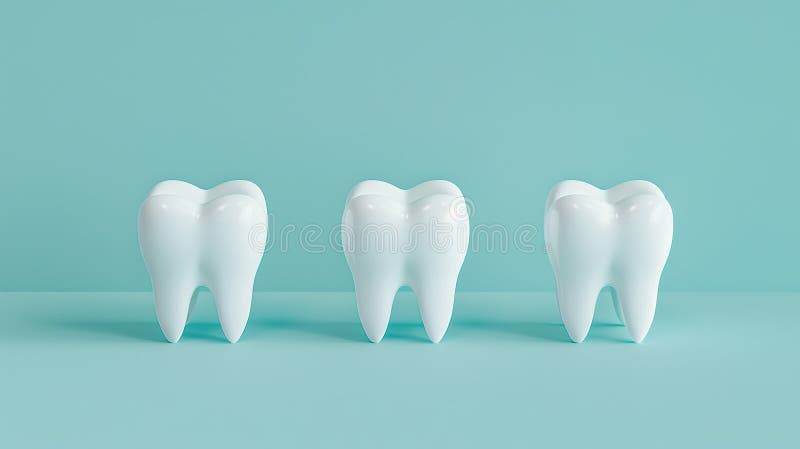 Three Perfect Teeth Models on Turquoise Background Stock Illustration ...
