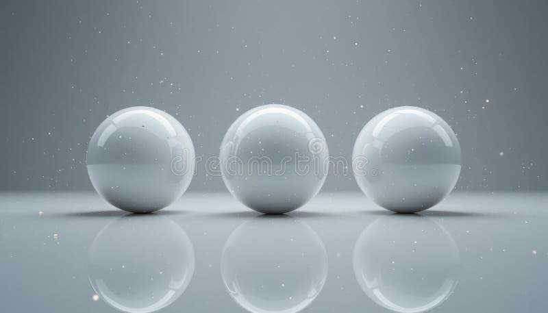 Three Perfect White Spheres Reflecting on a Smooth Surface, Minimalist ...