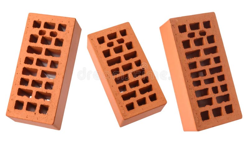 Three Perforated Clay Bricks Rotating on Transparent Background Stock ...