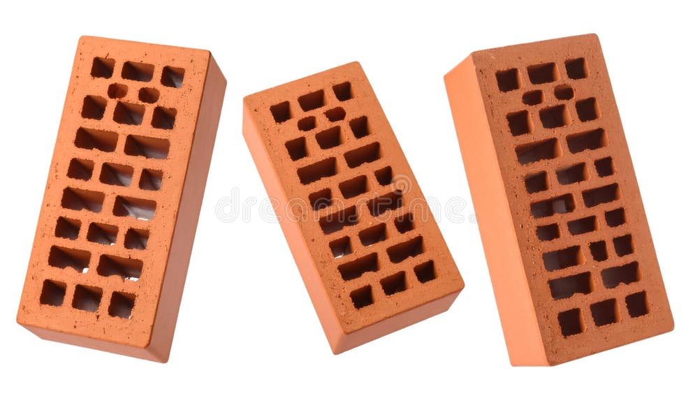 Three Perforated Clay Bricks Rotating on Transparent Background Stock ...