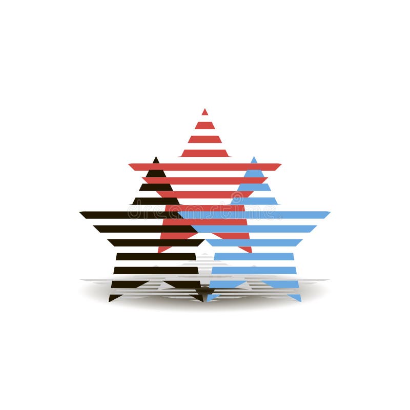 Three Perforated Stars Red Black and Blue with Falling Shadow Stock ...