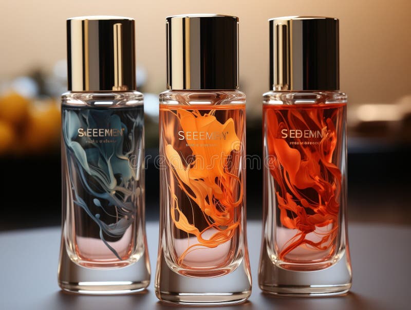 Three Perfume Bottles Filled with Different Color and Design Items ...