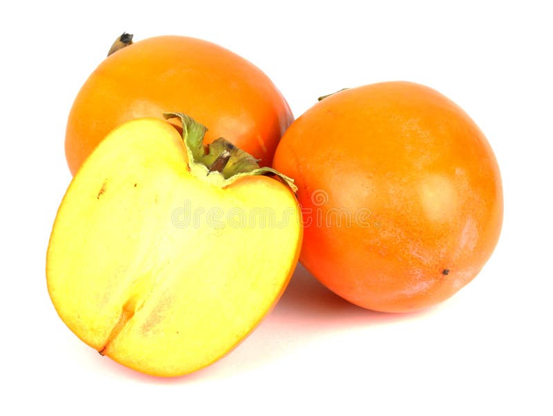 Three Persimmons on White Background. Stock Photo - Image of health ...