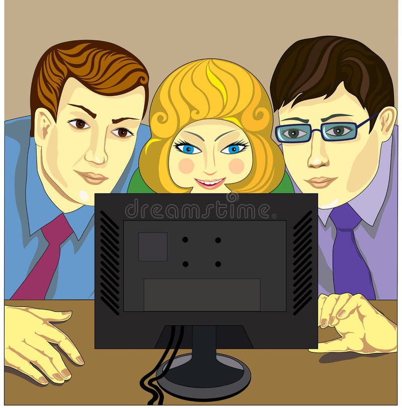 Three Person and a Computer Stock Vector - Illustration of body, male ...