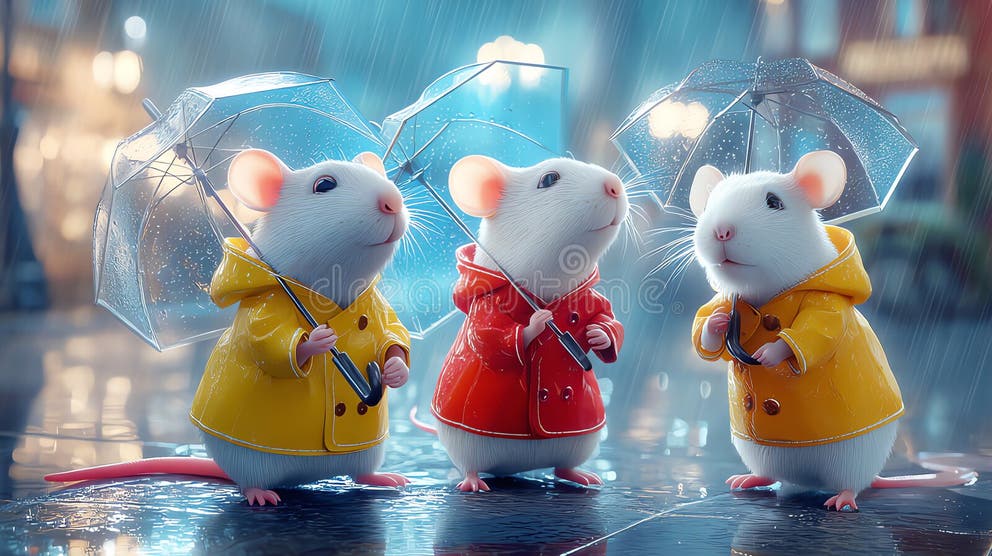 Three Pet Rats Under the Rain, AI Generated Stock Illustration ...