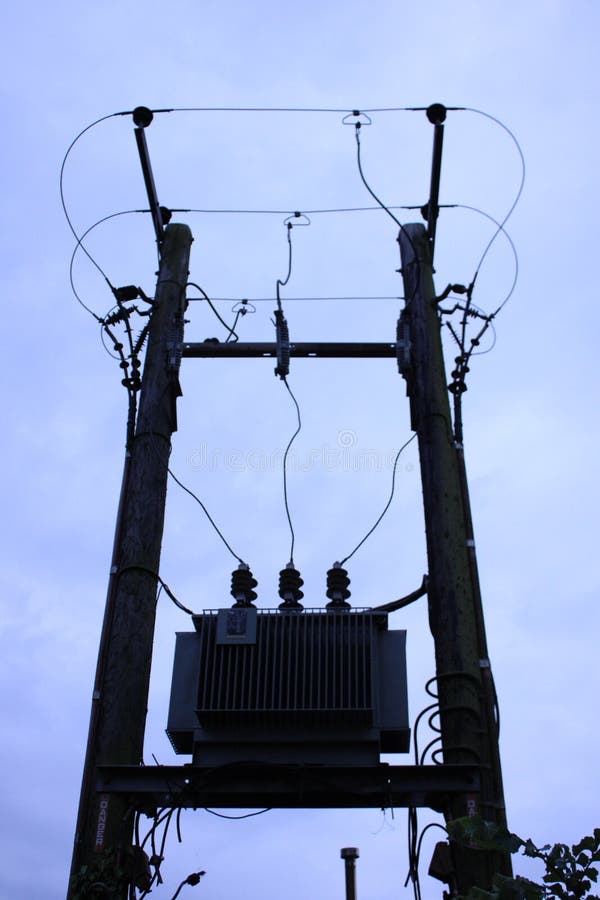 Three Phase 11KV Overhead Powerline with Transformer on Pole Stock ...