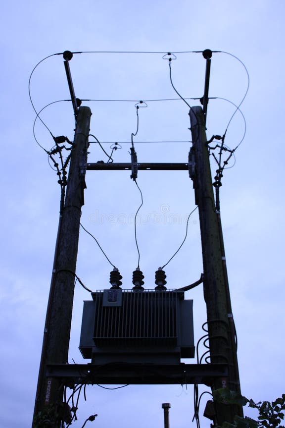 Three Phase 11KV Overhead Powerline with Transformer on Pole Stock ...