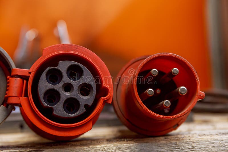 Three-phase Plug and Socket on a Wooden Pallet Stock Image - Image of ...