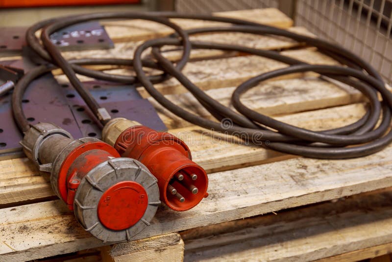 Red Three-phase Plug and Socket with Cable. 380 Volts. Stock Photo ...