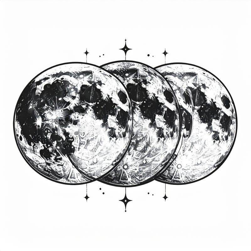 Three Phases of the Moon in Black and White Illustration Stock Illustration - Illustration of ...