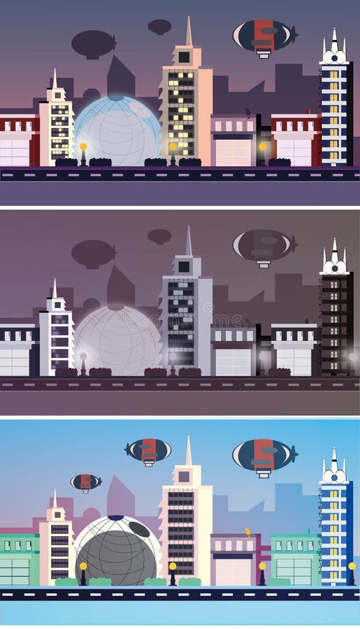 City lights and zeppelins stock vector. Illustration of vector - 255981936