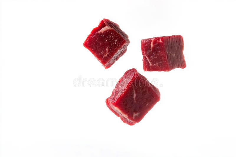 Three Pieces of Beef Falling on White Background Stock Illustration ...