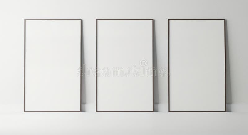 Three Pieces of Blank White Paper, Side by Side and Evenly Spaced Black ...