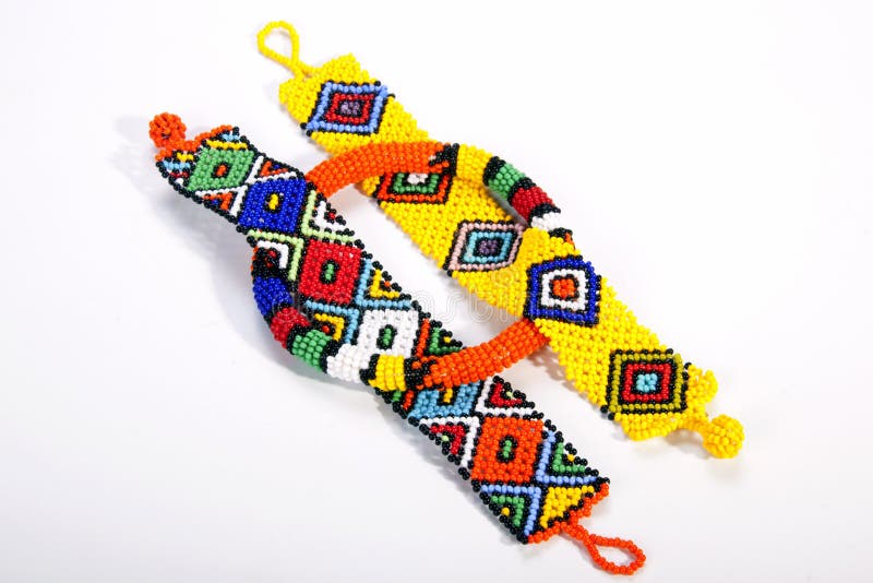 Three Pieces of Brightly Colored Beaded Zulu Jewelry Stock Photo ...