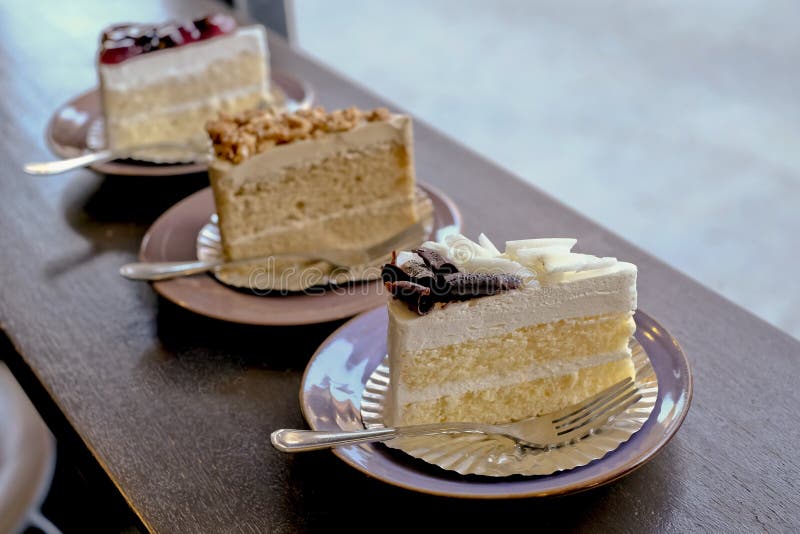 Three pieces of cakes stock photo. Image of cooking, homemade - 72876828