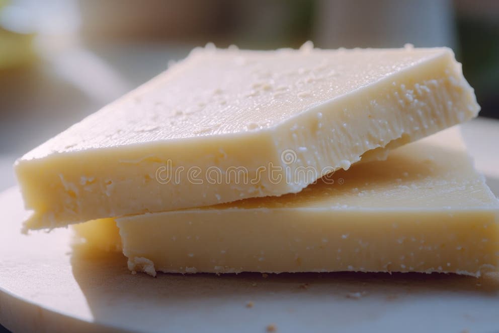 Three Pieces of Cheese Stacked Vertically Stock Photo - Image of ...