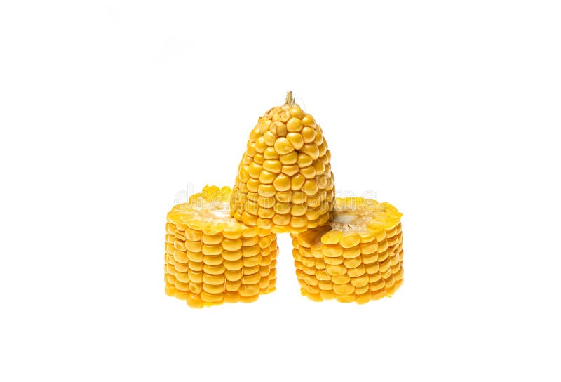 Three Pieces of Corn Cobs Isolated on White Background Stock Photo ...