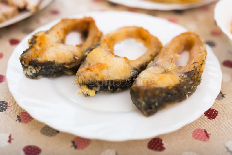 Three Pieces Fried Carp White Plate Stock Photos - Free & Royalty-Free ...