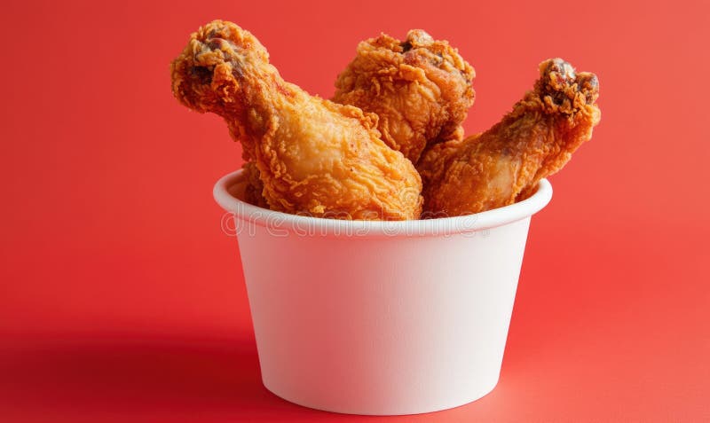 Three Pieces of Fried Chicken are in a White Paper Cup Stock Photo ...
