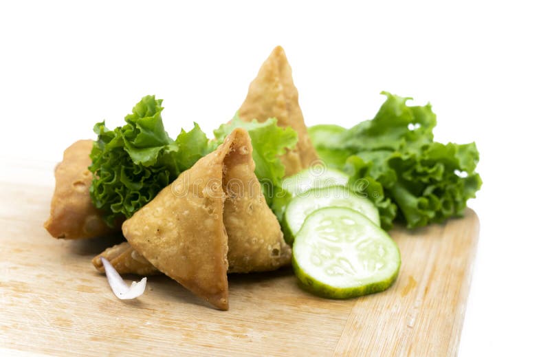 Three Pieces Golden Samosa Isolated on White Background Stock Image ...