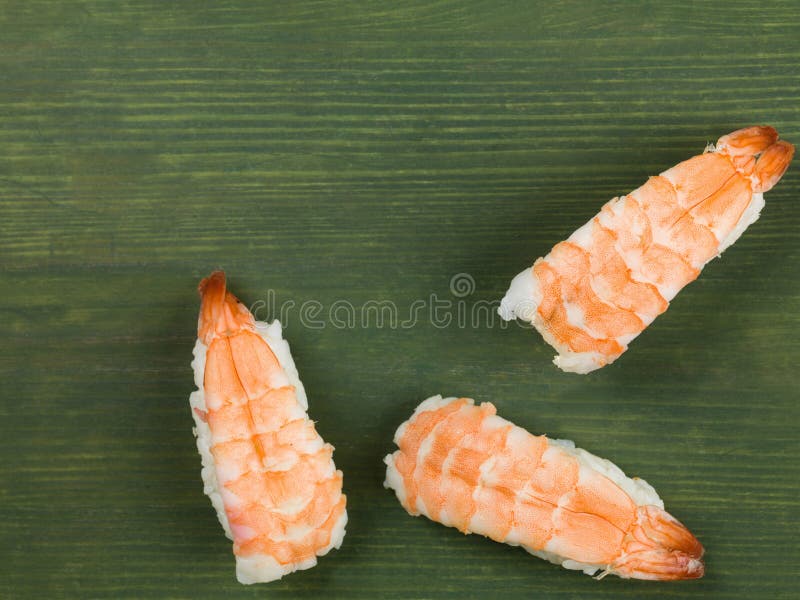 Three Pieces of King Prawn Japanese Style Sushi Stock Photo - Image of ...