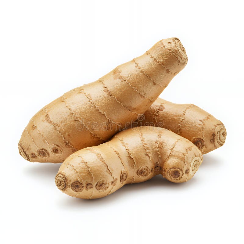 Three Pieces of Light Brown Ginger Root on White Background Stock ...