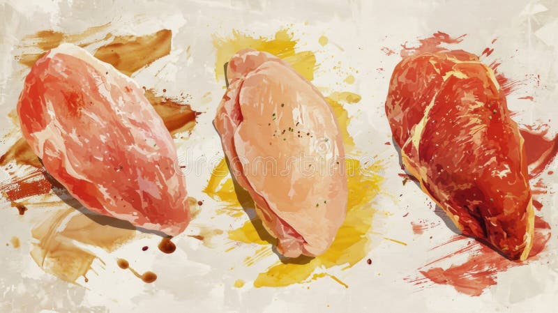 Three Pieces of Meat stock photo. Image of butcher, cuts - 372272276