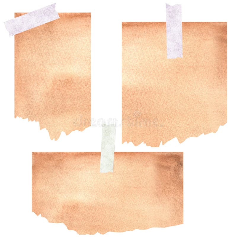 Three Pieces of Old Paper Taped on a Surface with Torn Edge. Blank ...