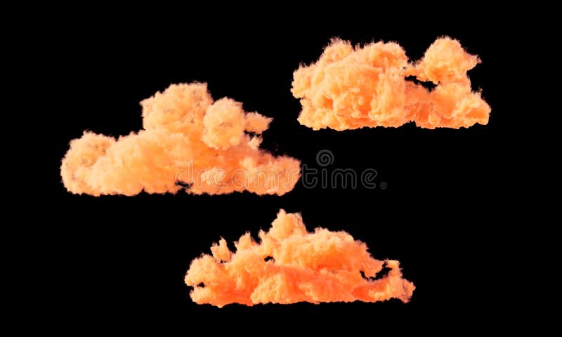 Three Pieces Orange Clouds, Isolated Clouds on Black Background, 3d ...