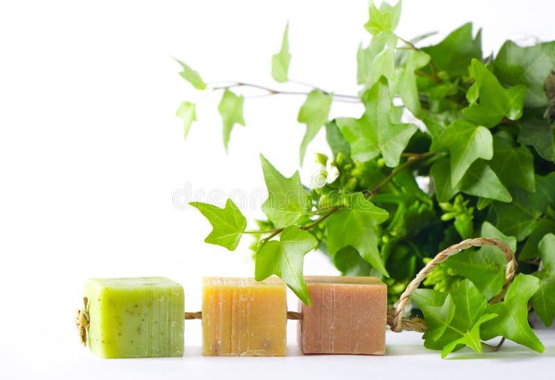 Three Pieces of Organic Soap Stock Image - Image of green, white: 17812821