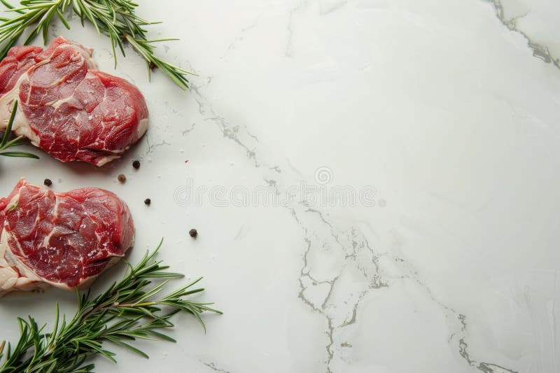 Three Pieces of Raw Meat on a Marble Surface, Perfect for Food-related ...