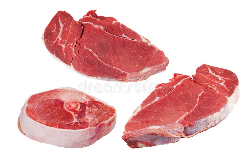 Three pieces of raw meat stock photo. Image of steak - 140593996