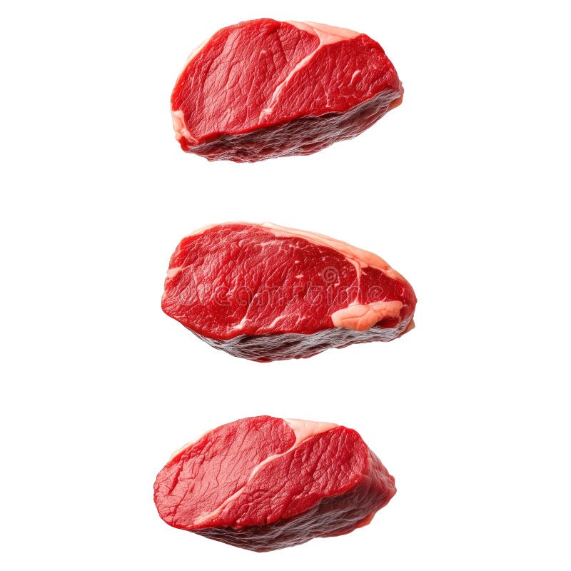 Three Pieces of Ribeye Beef Steak, Isolated on a White Background ...