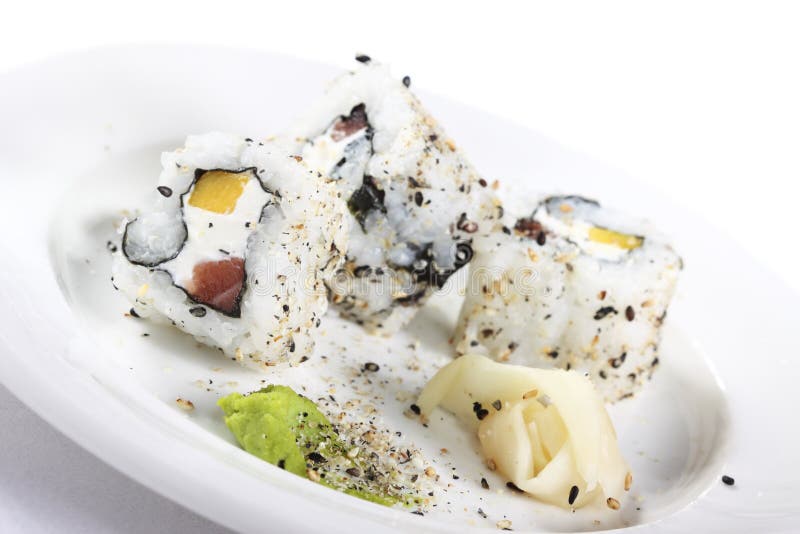 Three Pieces of Sushi Isolated on White Stock Photo - Image of healthy ...