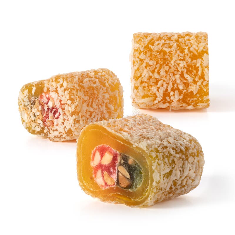 Three Pieces of Yellow Turkish Delight Stock Photo - Image of lokum ...