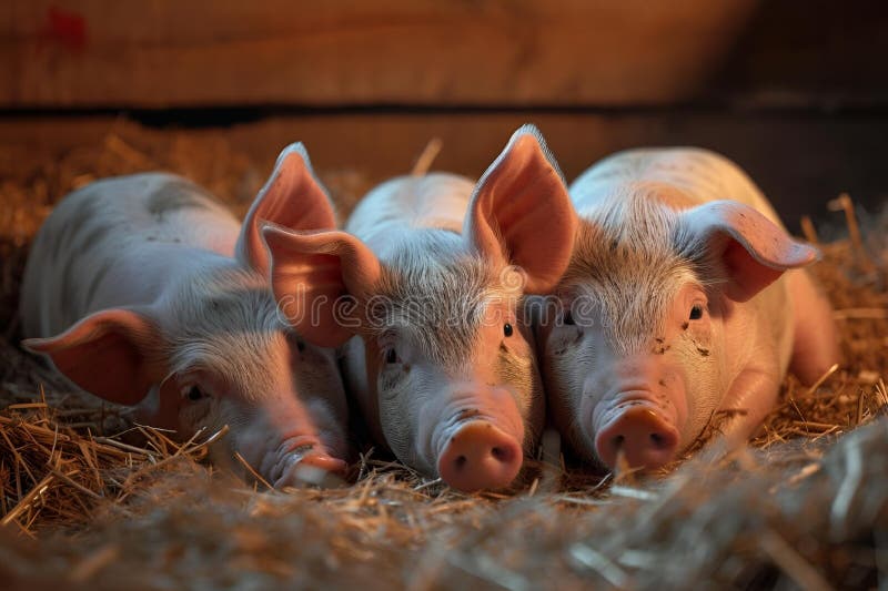 Three Pig S with Their Heads Facing the Camera and One Lying Down Stock ...