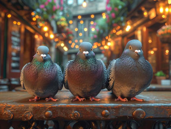 Three Pigeons on a Table in a Bar Stock Image - Image of city, closeup ...