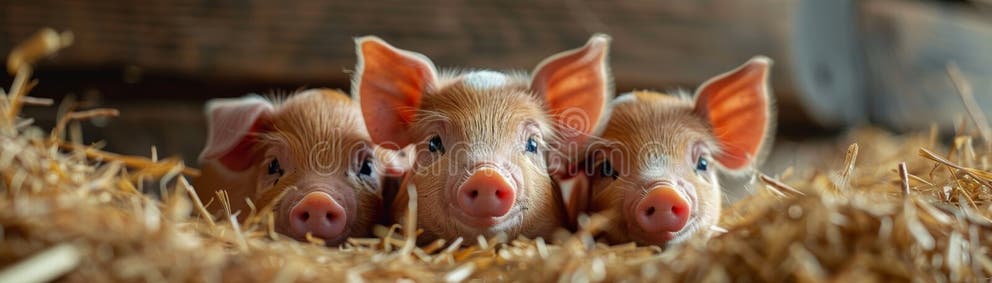 Three Piglets Huddle Together in a Bed of Hay Stock Image - Image of ...